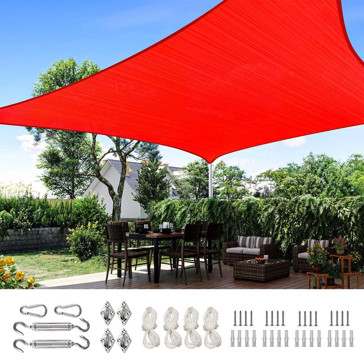 Quictent 24'X24' 185GSM Sun Shade Sail Canopy Square 98% UV-Blocked fo ...