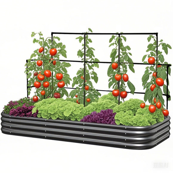 KING BIRD 7.87x3.94x0.98 ft Raised Garden Bed with Wall Trellis Galvan ...