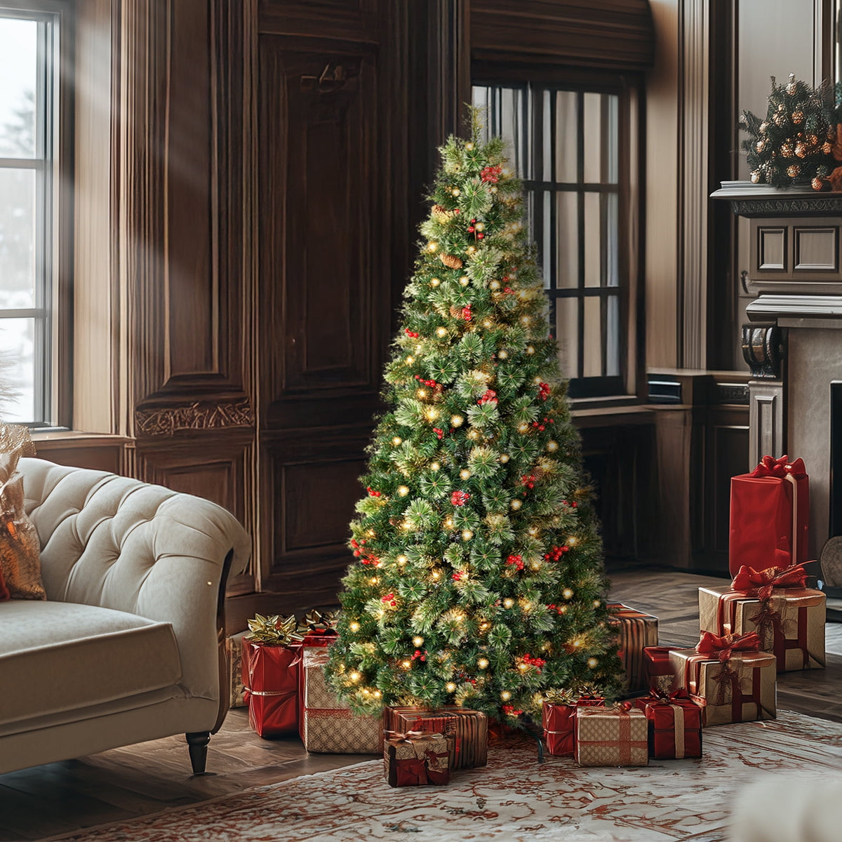 OasisCraft 6FT Prelit Pop Up Christmas Tree with Berries & Cedar, 200 ...