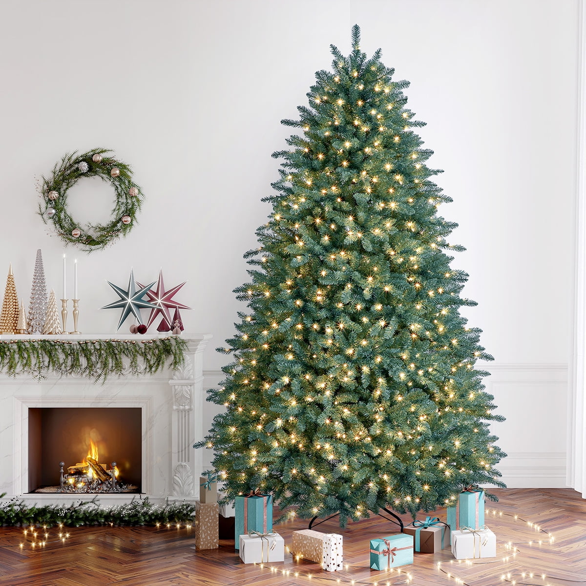 OasisCraft Pre-lit Christmas Tree 7ft Premium Hinged Blue Spruce Artif ...